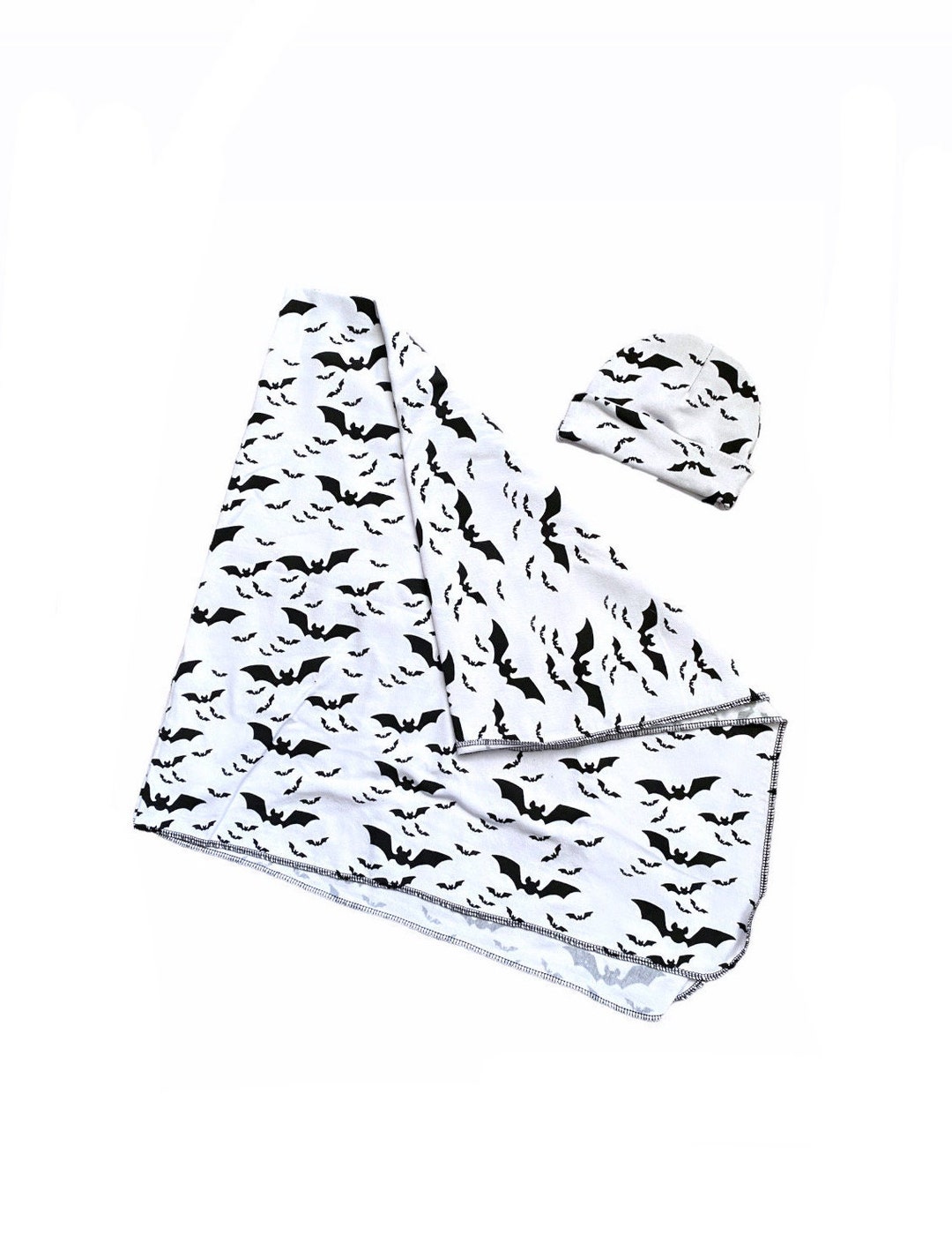 Bat Baby Blanket in White Newborn Beanie Swaddle Blanket Gift Set Goth ...