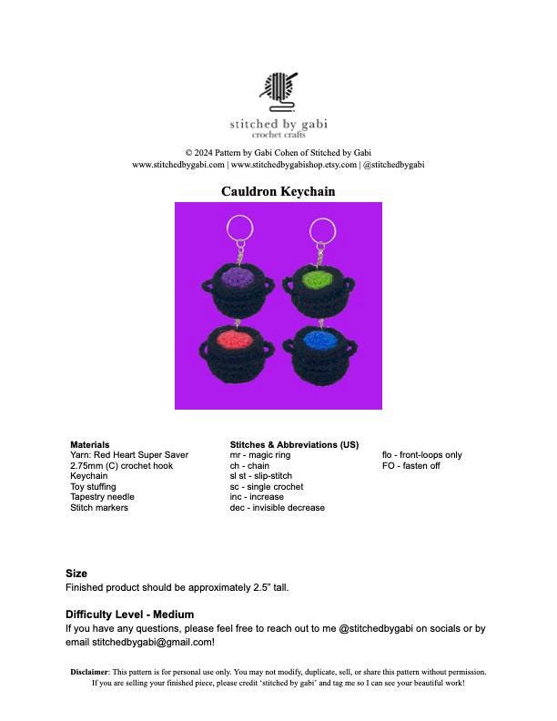Cauldron Keychain PDF Pattern - Etsy