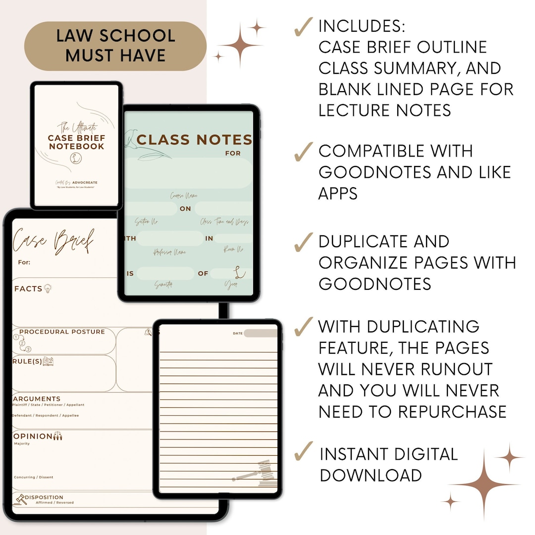 The Ultimate Case Brief Notebook Law School Edition© (interactive, Digital Download Case Brief ...