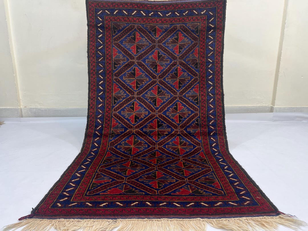 3x6 Ft Vintage Afghan Baluch Area Rug - Southwestern Style Geometric ...