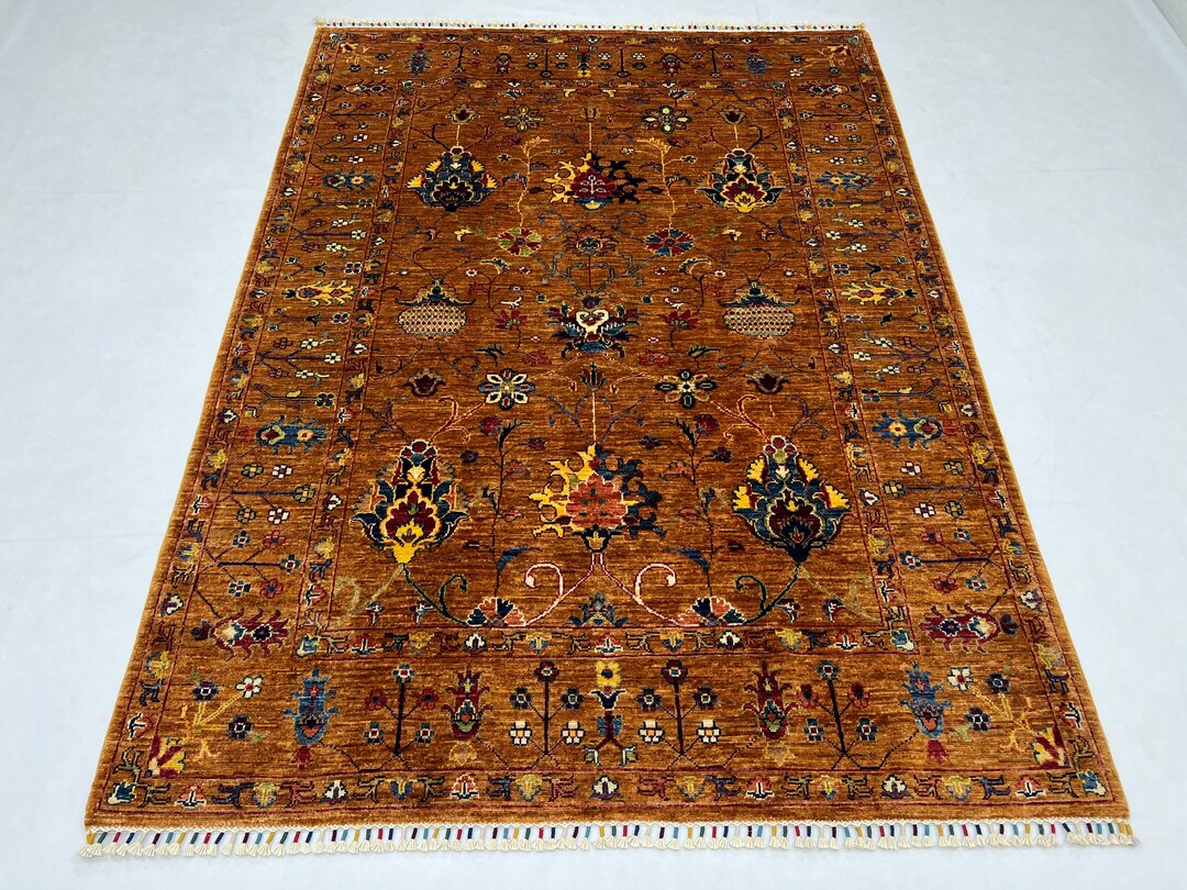 Handmade 5x7 Ft Rich Burnt Orange Floral Sultani Area Rug - 5x7 Wool ...