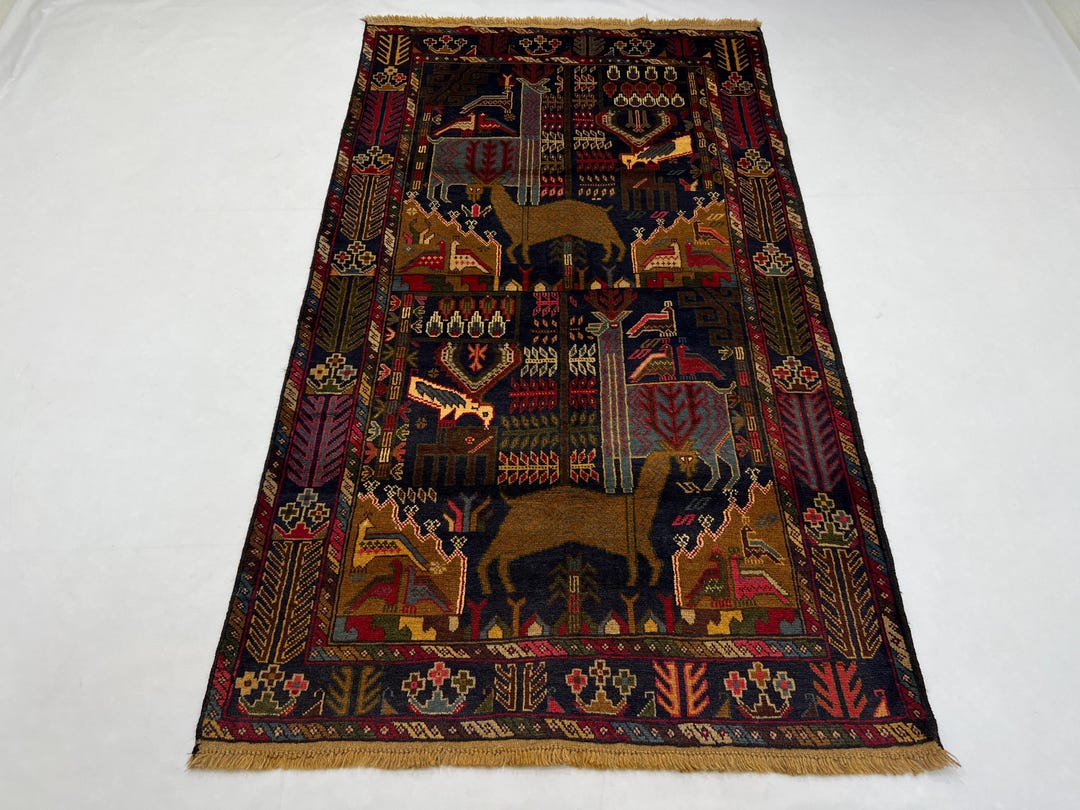 1980s Vintage 4x7 Ft Pictorial Rug - Animal Pattern Area Rug - Afghan ...
