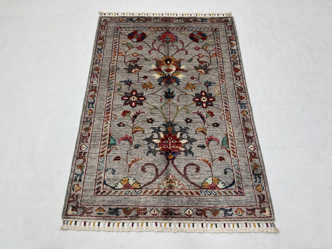 3x4 Ft Gray Rug - Sultani Chobi Rug 3x4 - Neutral Gray Rug - Floral ...