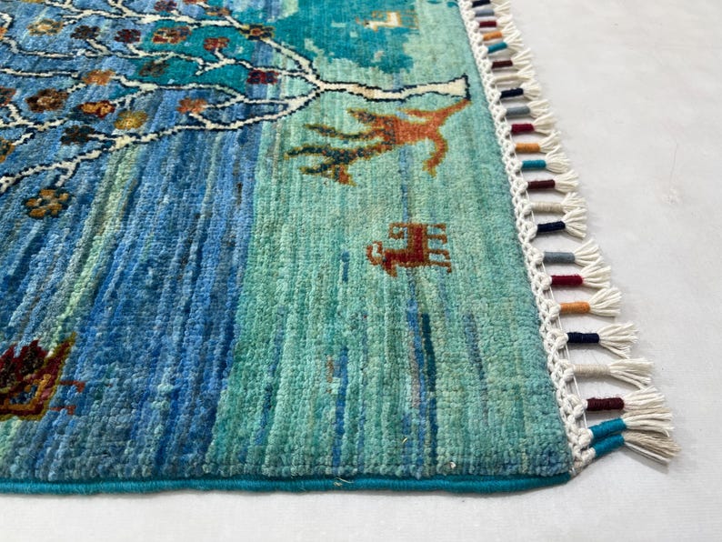 Handmade 6x8 Ft Teal Blue Tree Gabbeh Area Rug - Abstract Design Wool ...