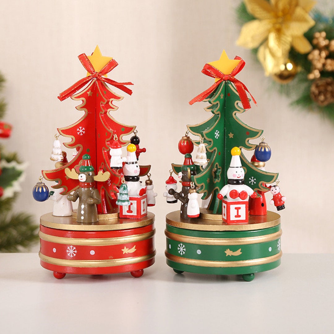 Wooden Handmade Christmas Music Box Gifts for Kids, Musical Carousel ...