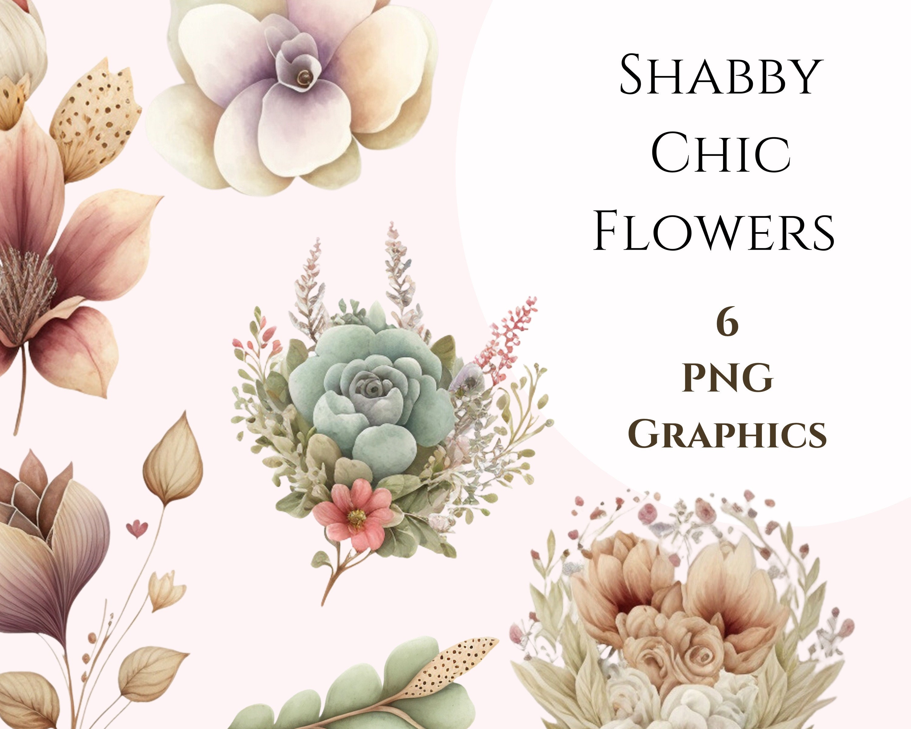 Watercolor Clipart, Shabby Chic Flowers, Pngs, Commercial Use Clipart ...