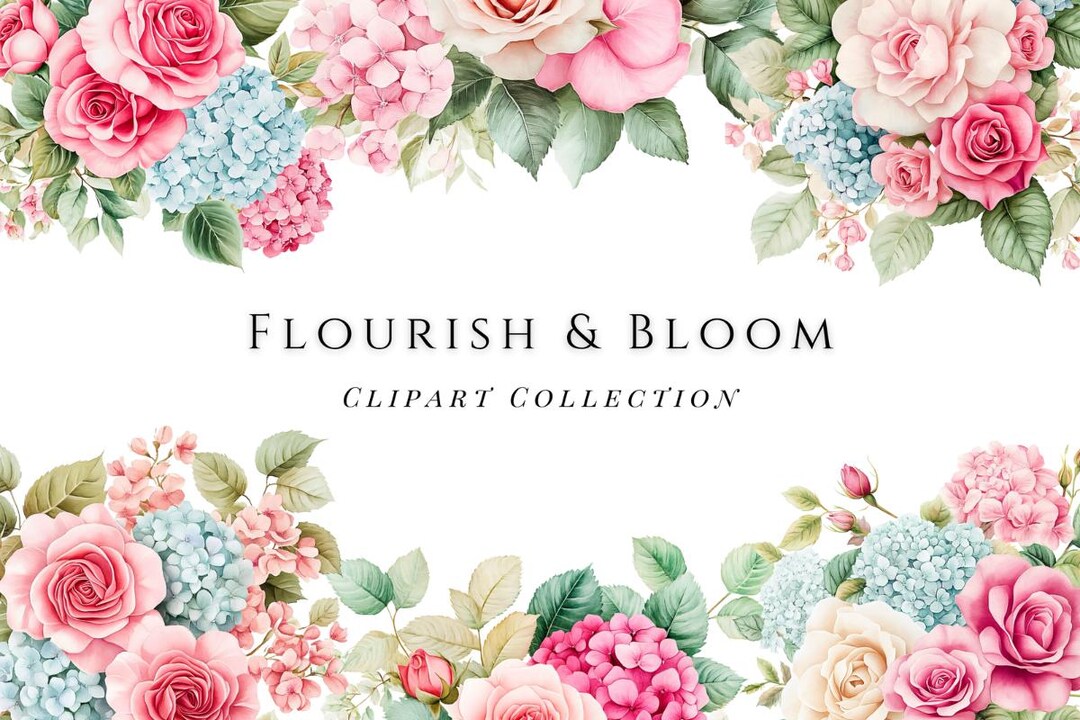 Flourish & Bloom Floral Clipart Collection, Pink and Blue Flowers ...