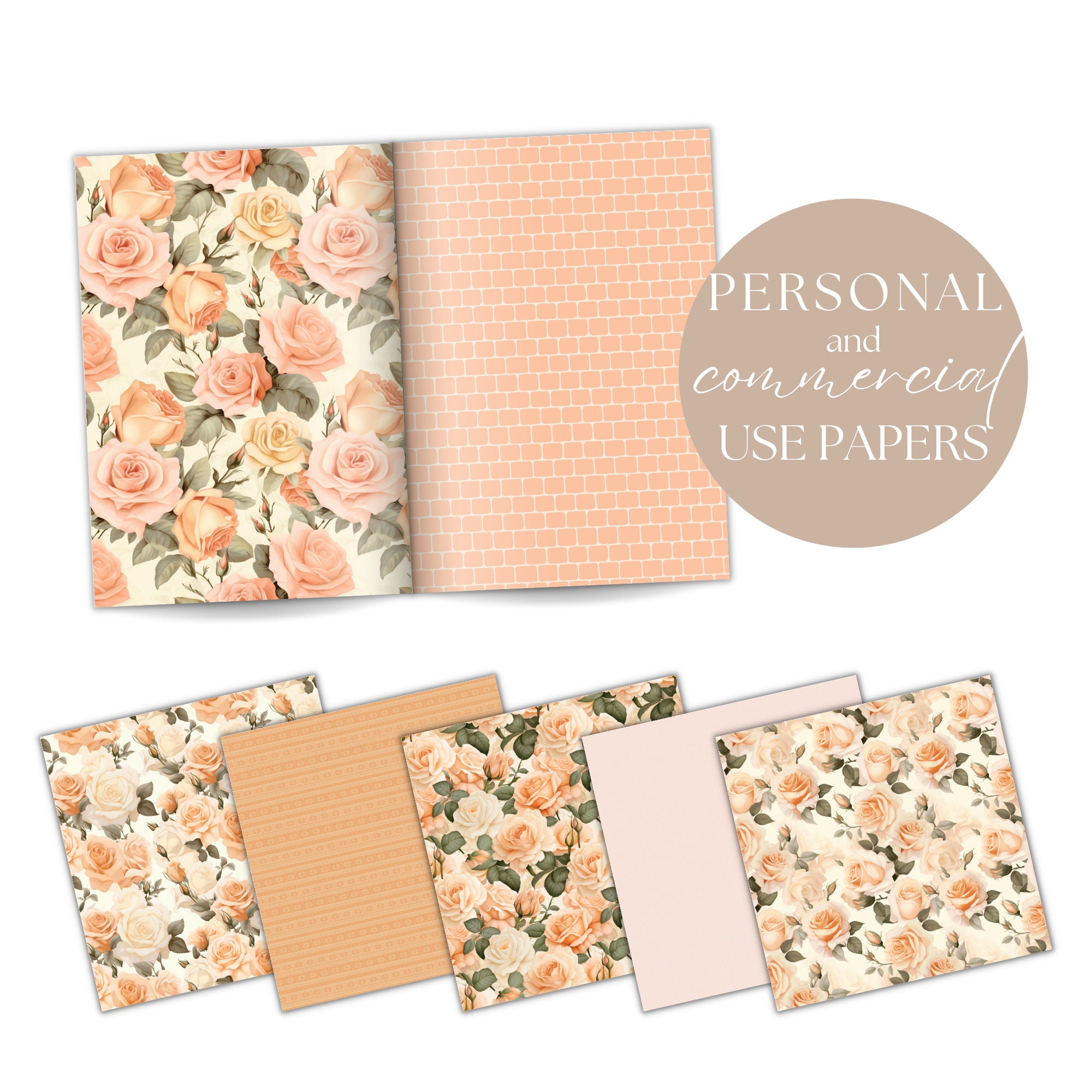 Soft Peach Digital Papers, Peach Roses Digital Backgrounds, Seamless ...