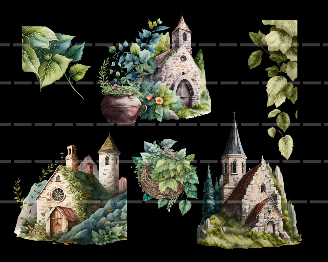 Watercolor Clipart, Cottagecore, Pngs, Church Clipart, Commercial Use ...