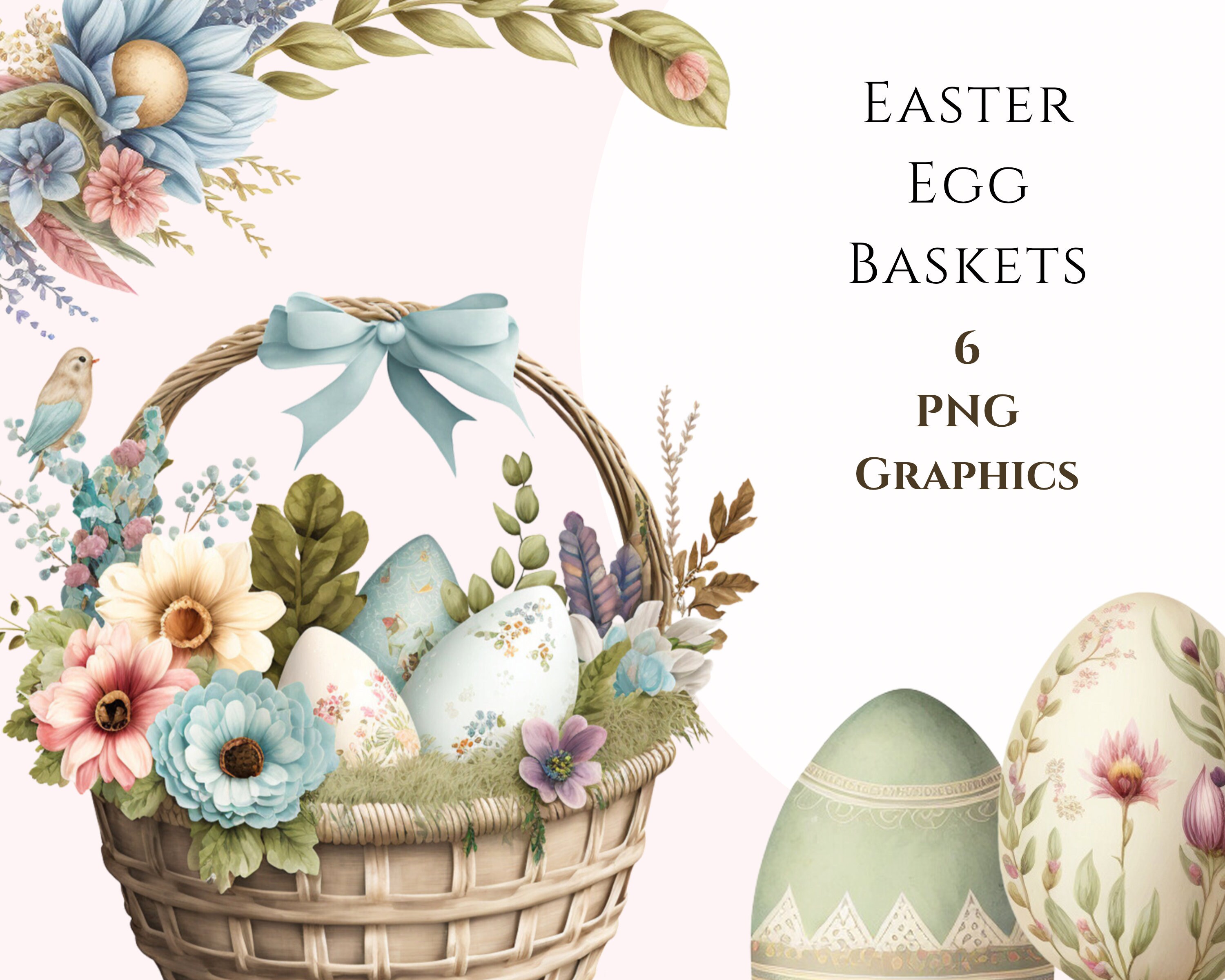 Easter Baskets Clipart, PNG Spring Graphics, Flowers Grahics, Easter ...