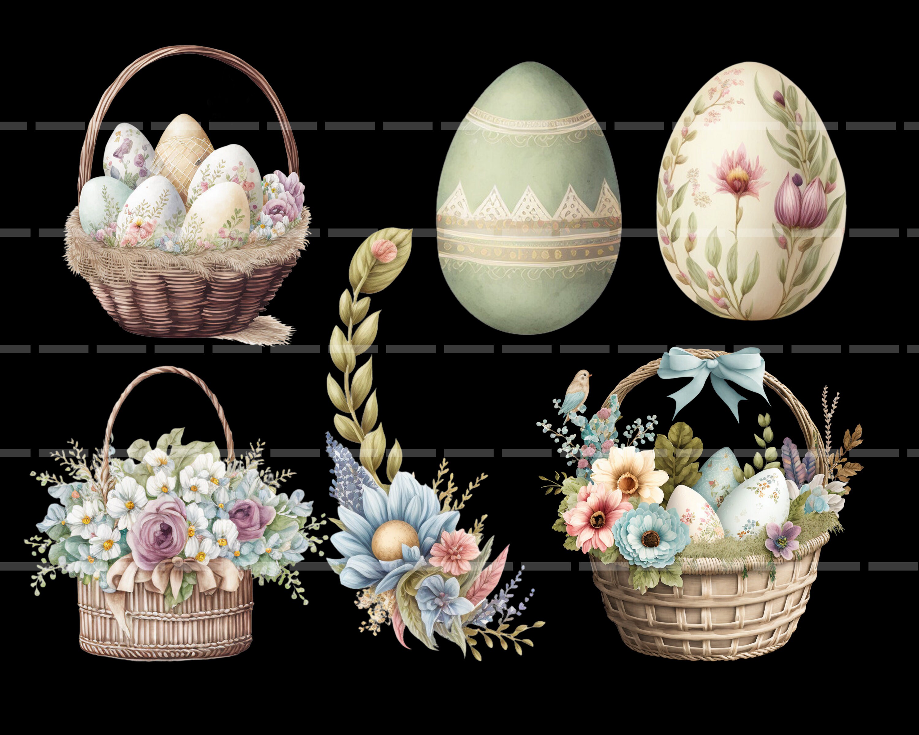 Easter Baskets Clipart, PNG Spring Graphics, Flowers Grahics, Easter ...