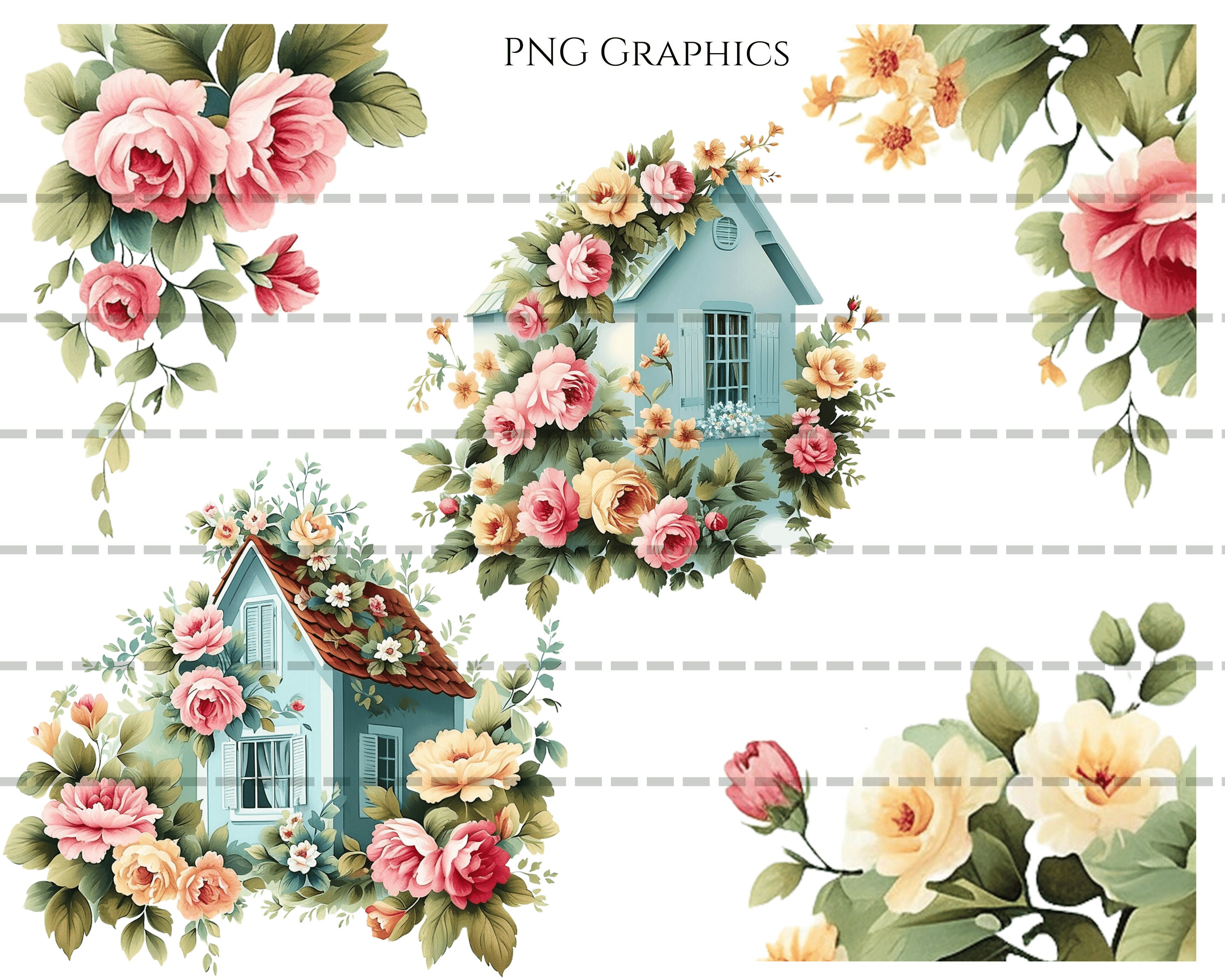 Watercolor Clipart, Shabby Chic Flowers, Pngs, Commercial Use Clipart ...