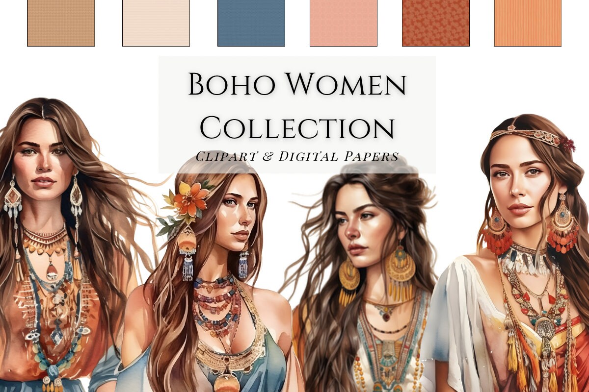 BOHO Clipart, Women Graphics, Pngs, Scrapbooking, Digital Planner ...