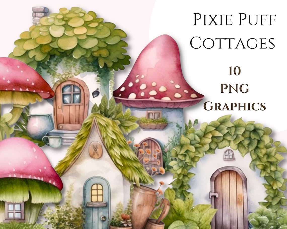 Watercolor Clipart Cottagecore Pngs Pixie Cottages - Etsy