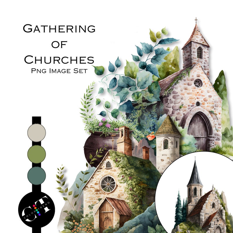 Watercolor Clipart, Cottagecore, Pngs, Church Clipart, Commercial Use ...
