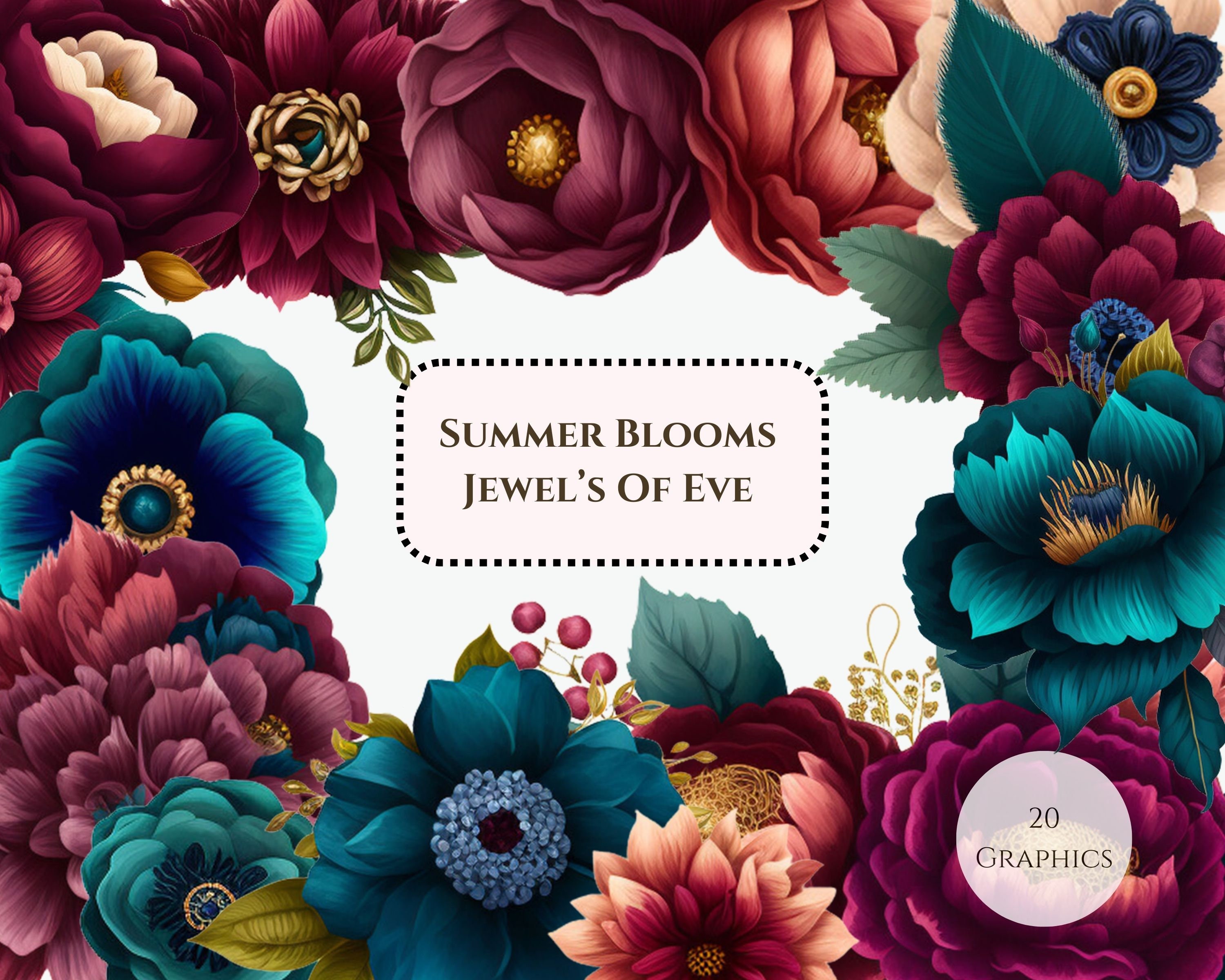 Watercolor Clipart, Jewel Tone Flowers, Pngs, Commercial Use Clipart ...