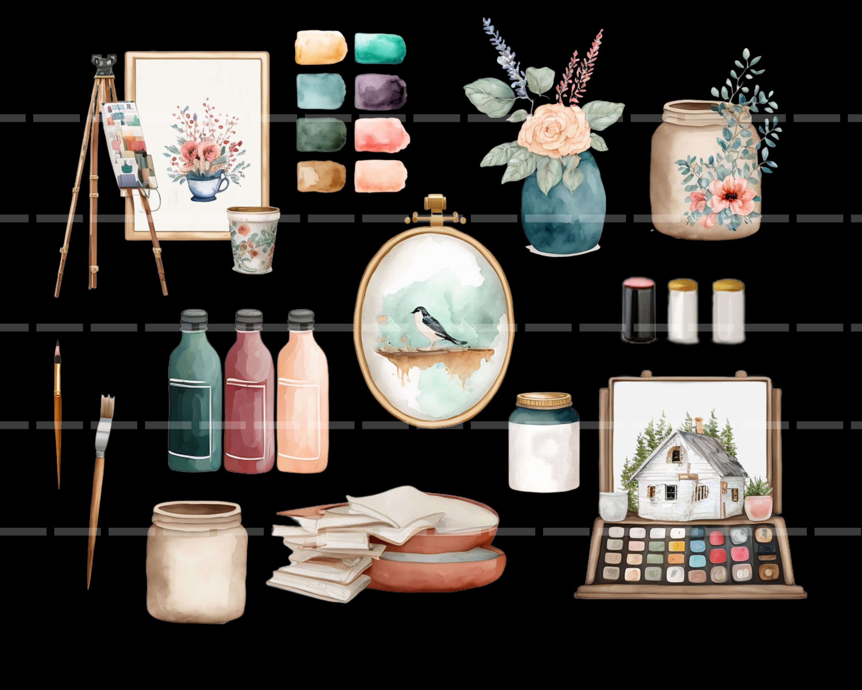 Watercolor Clipart, Painter’s Tools, Pngs, Craft Supply Clipart ...