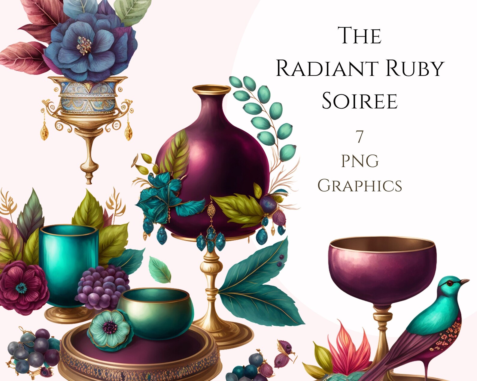 Watercolor Clipart, Floral Dinnerware, Pngs, Food Clipart, Commercial ...