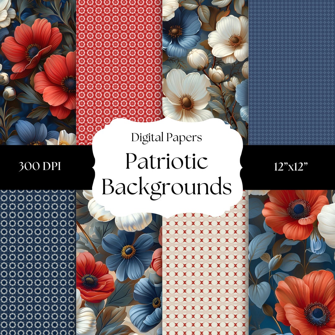 Vintage Patriotic Digital Papers, Seamless Backgrounds, 4th of July ...