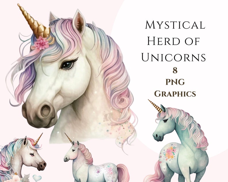 Watercolor Clipart, Unicorns, Pngs, Mystical Clipart, Commercial Use ...