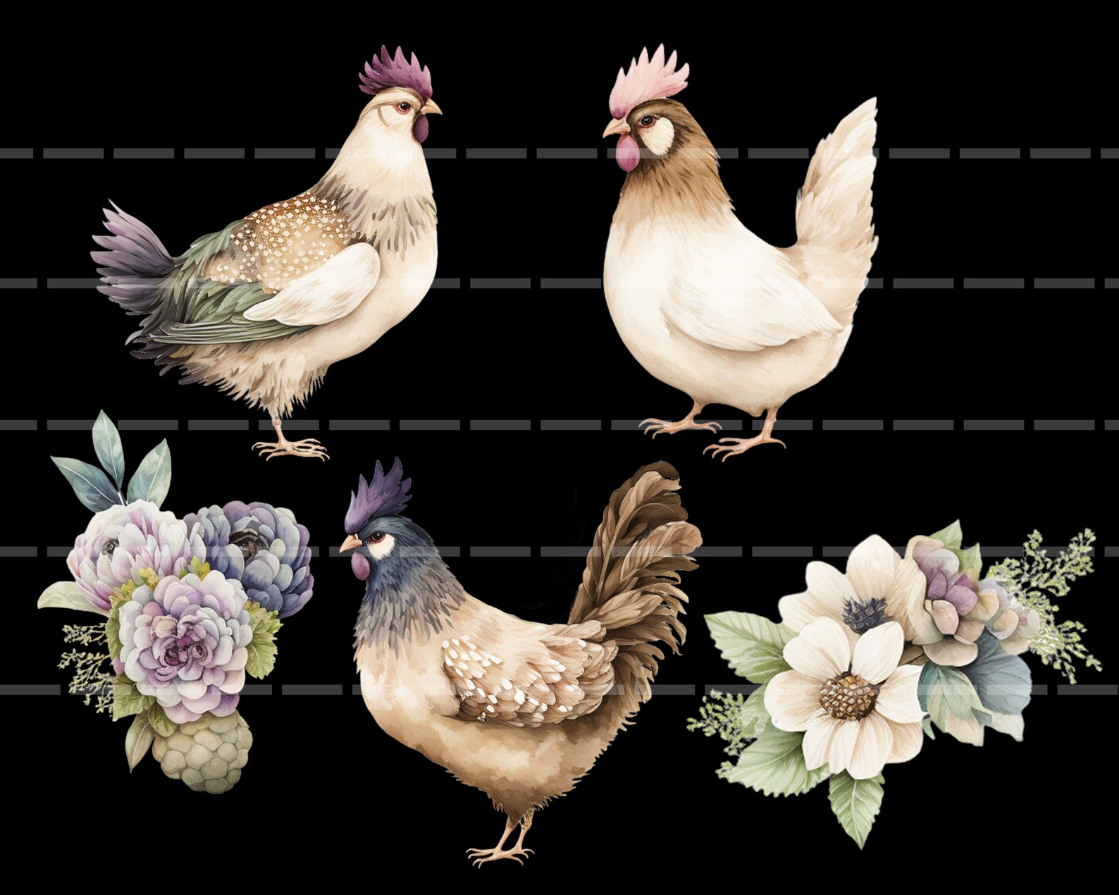 Watercolor Clipart, Country Chickens, Pngs, Animals, Commercial Use ...