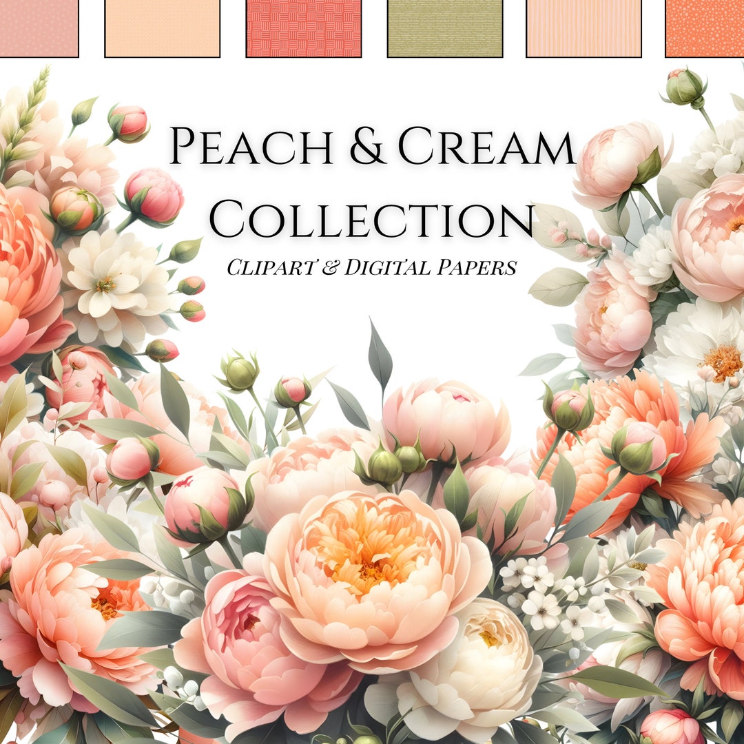 Peach Flower Clipart, Floral Graphics, Pngs, Scrapbooking, Digital ...