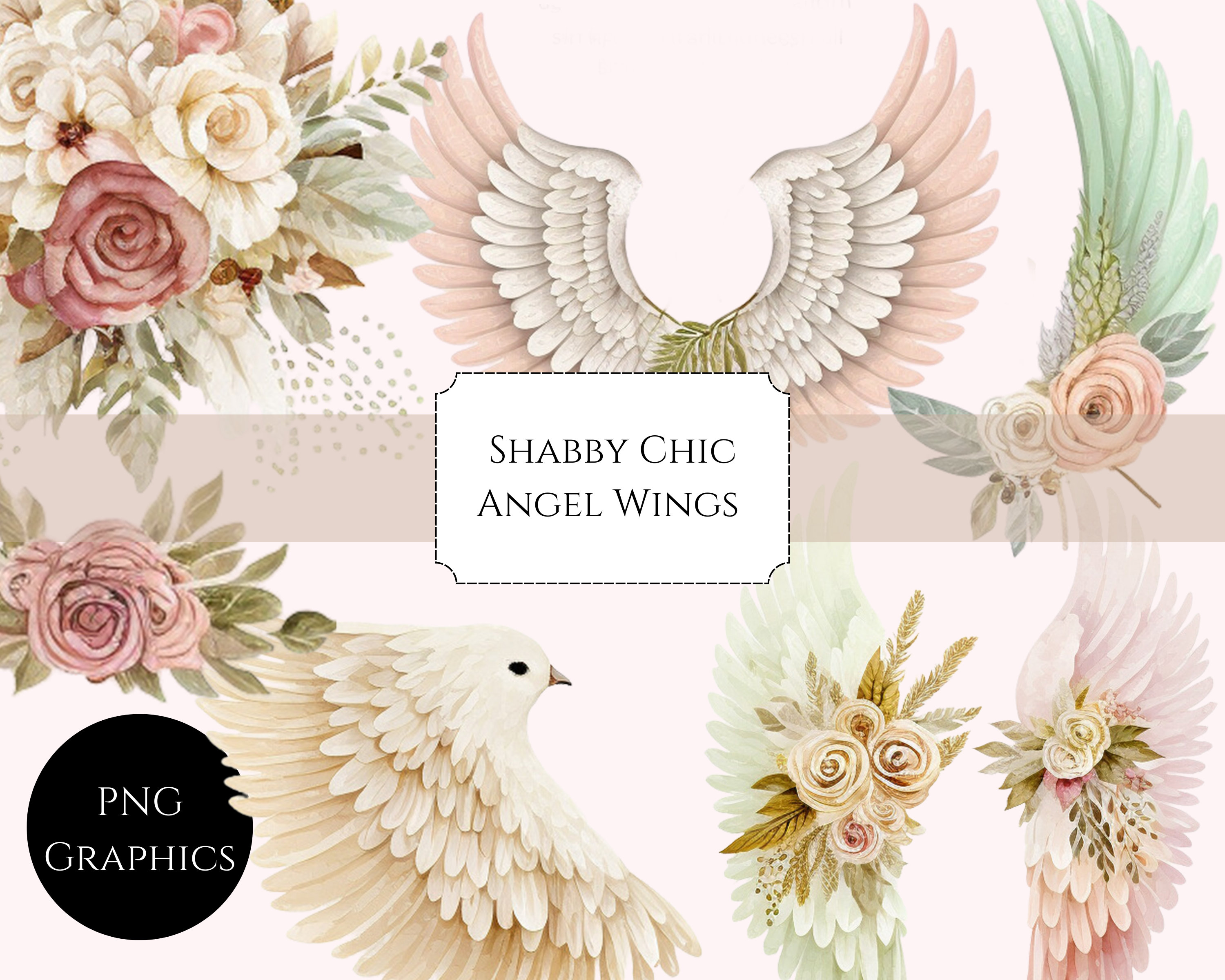 Angel Wings Clipart Shabby Chic Graphics Digital Planner - Etsy