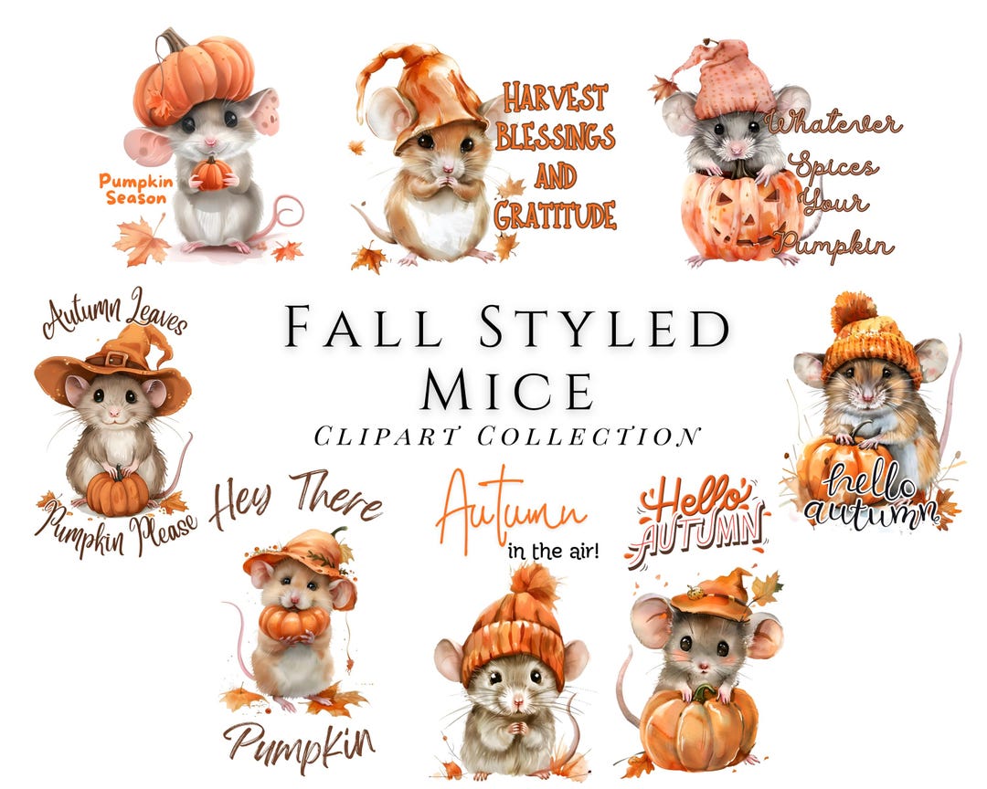 Watercolor Clipart, Cute Mice Sayings, Fall Graphics, Fall Styled Mice ...