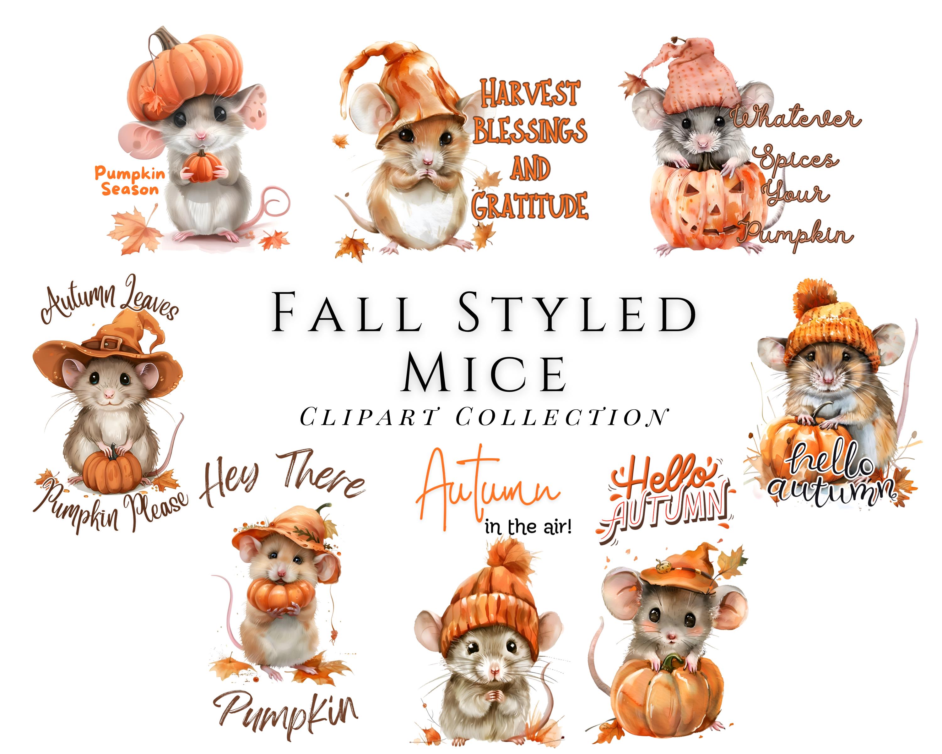 Watercolor Clipart, Cute Mice Sayings, Fall Graphics, Fall Styled Mice ...