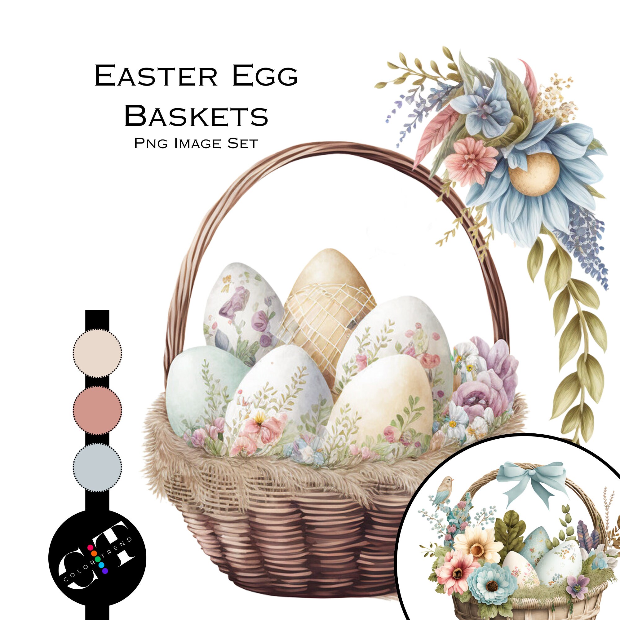 Easter Baskets Clipart, PNG Spring Graphics, Flowers Grahics, Easter ...