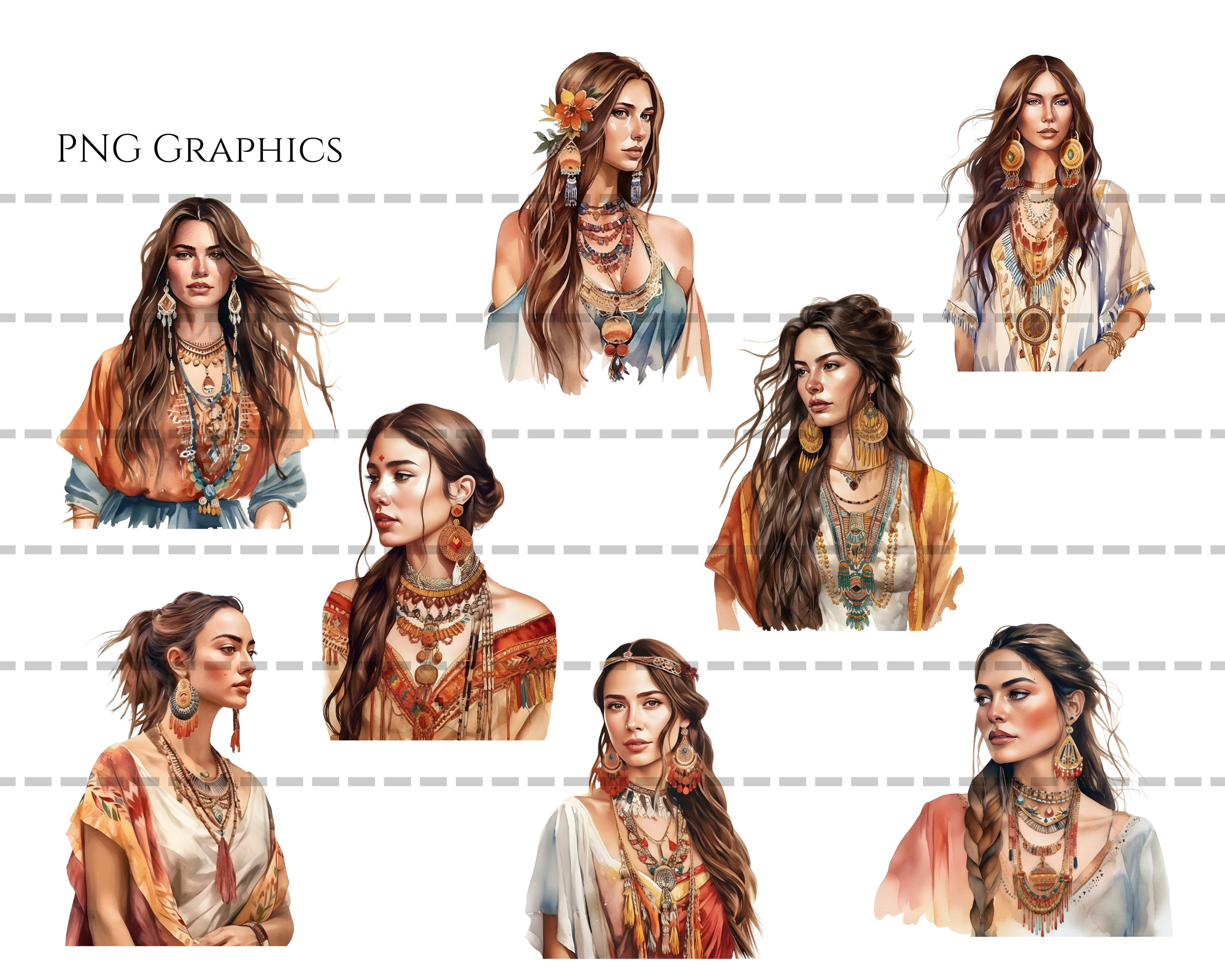 BOHO Clipart, Women Graphics, Pngs, Scrapbooking, Digital Planner ...