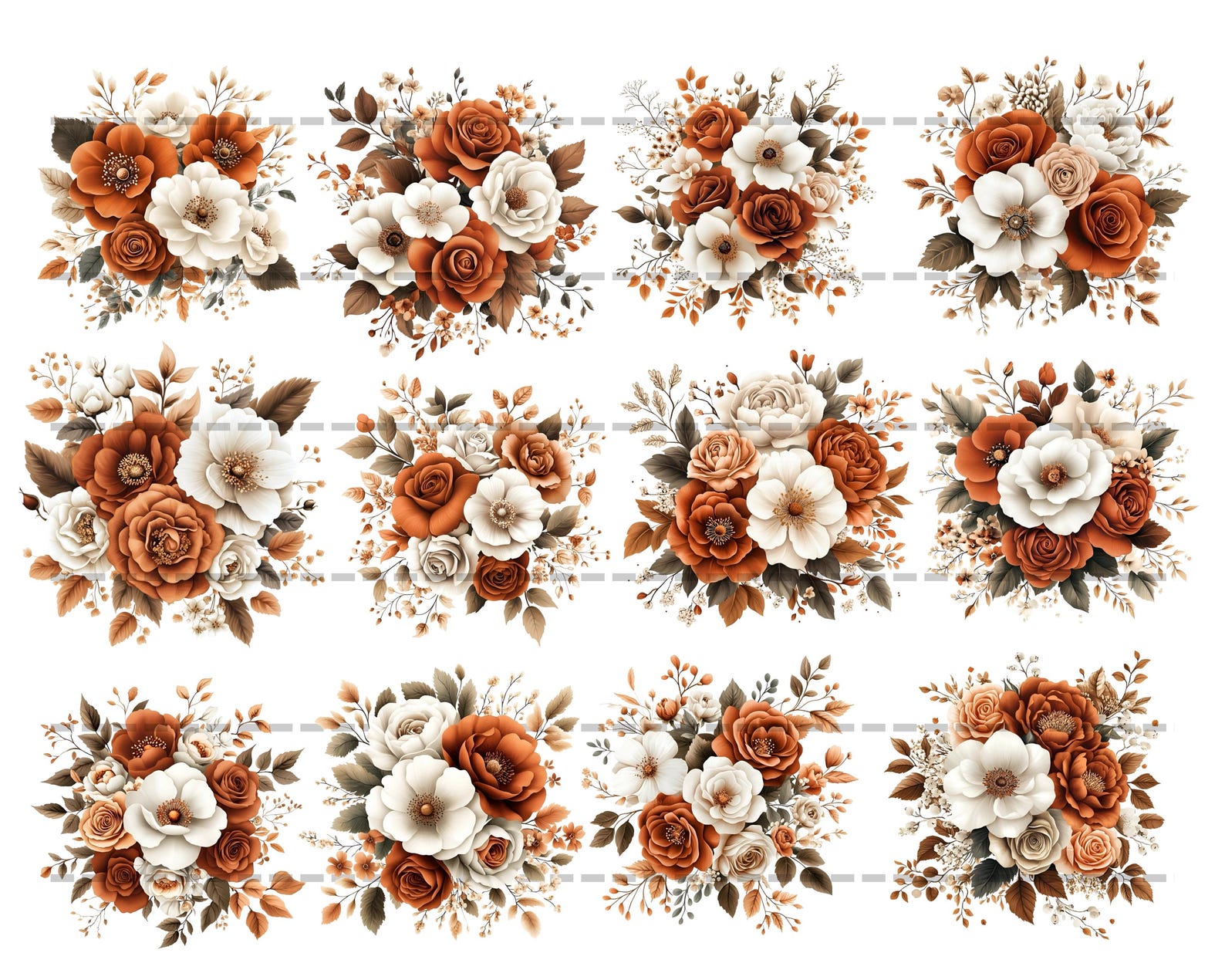 Watercolor Clipart, Muted Fall Flower Clusters, Pngs, Commercial Use ...