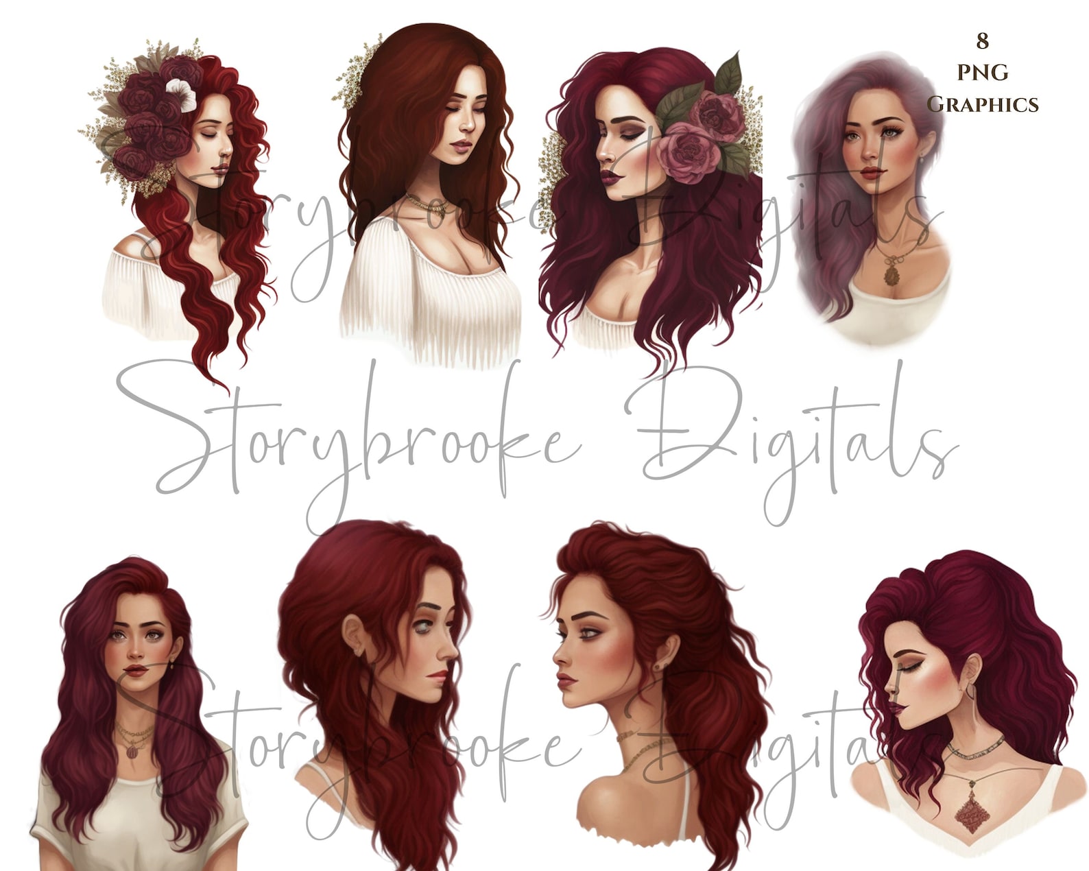 Watercolor Clipart Red Hair Women Pngs Commercial Use - Etsy