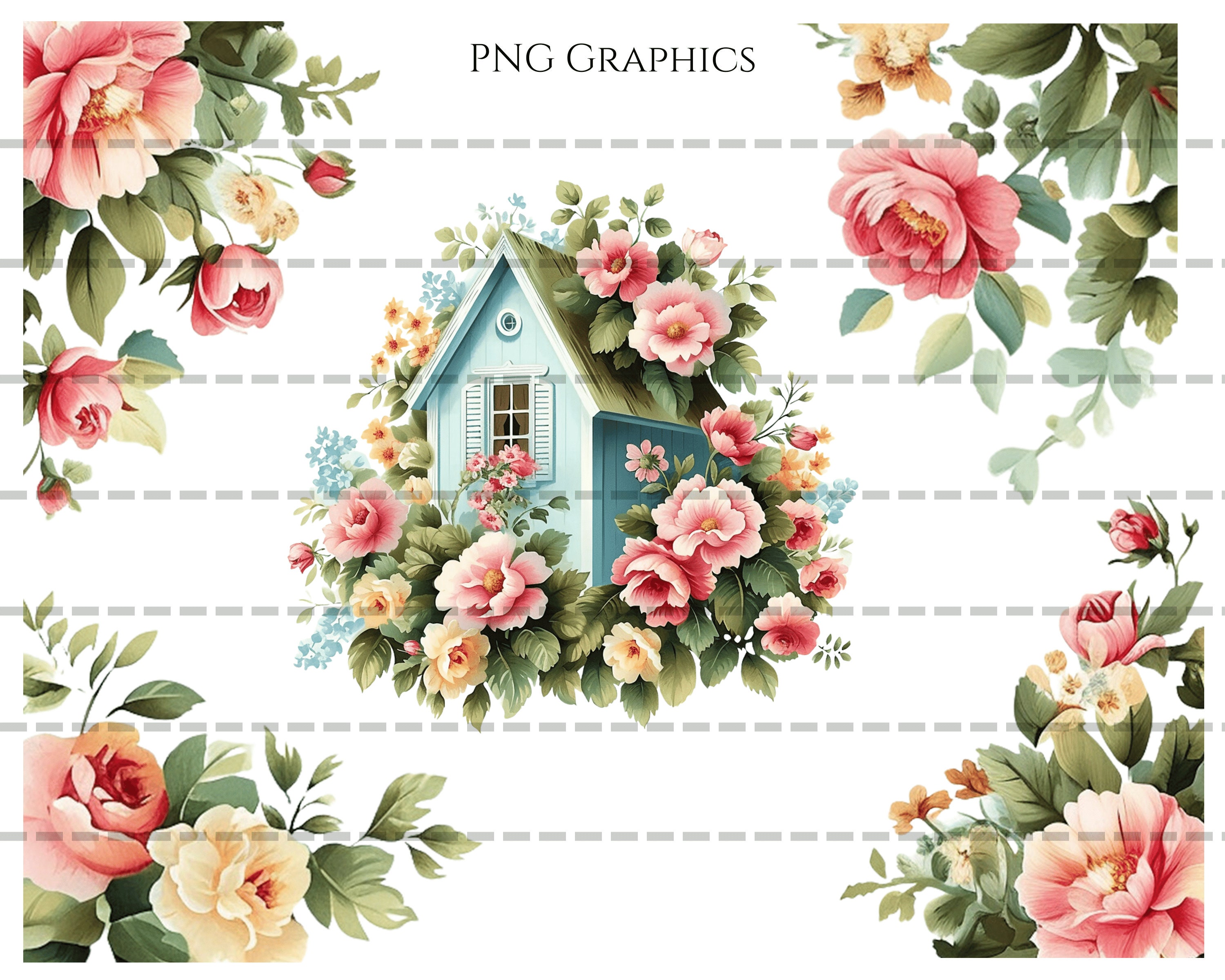 Watercolor Clipart, Shabby Chic Flowers, Pngs, Commercial Use Clipart ...
