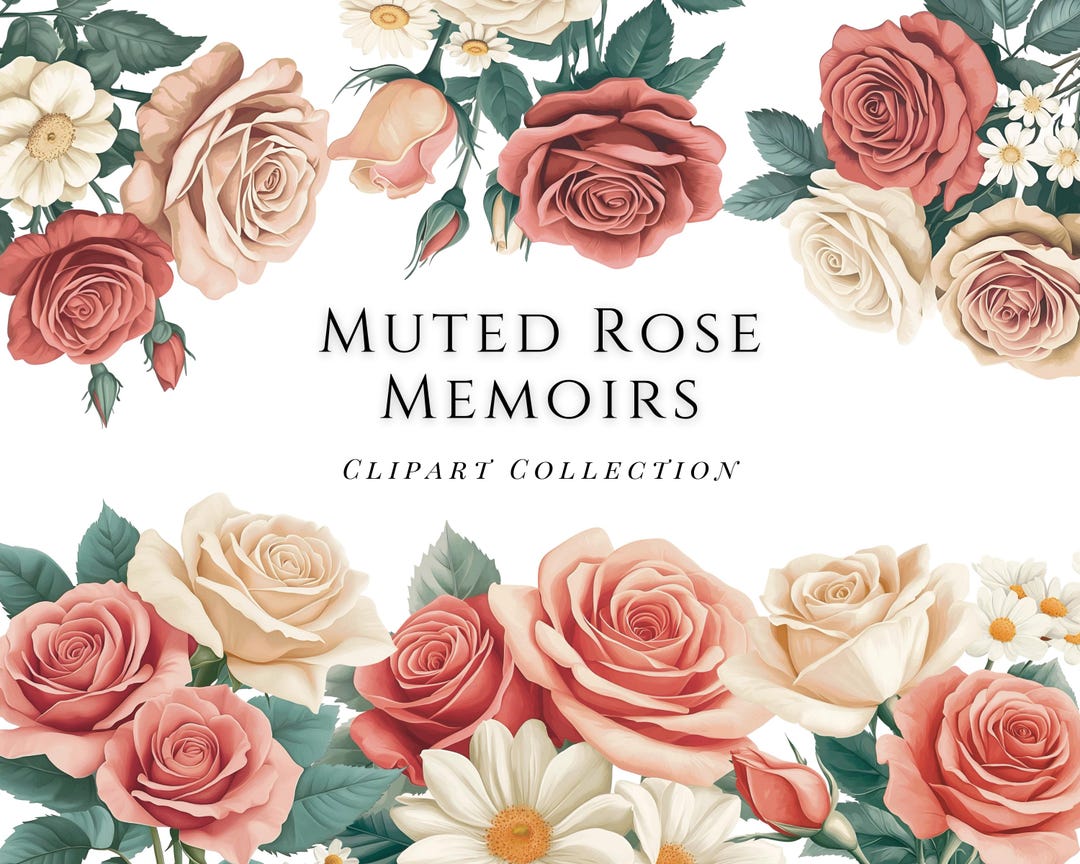 Watercolor Flower Clipart: Muted Rose Pink Clusters (PNG Digital ...