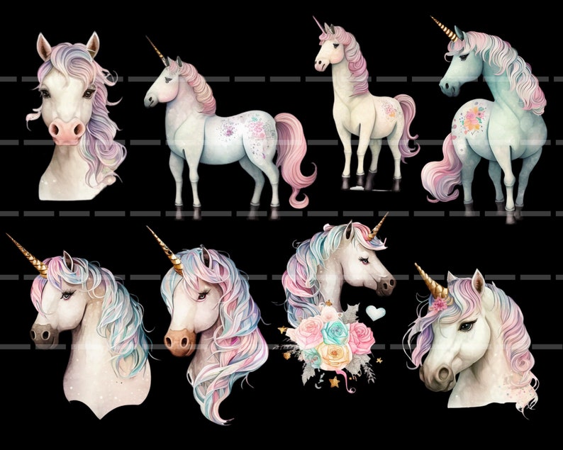 Watercolor Clipart, Unicorns, Pngs, Mystical Clipart, Commercial Use ...