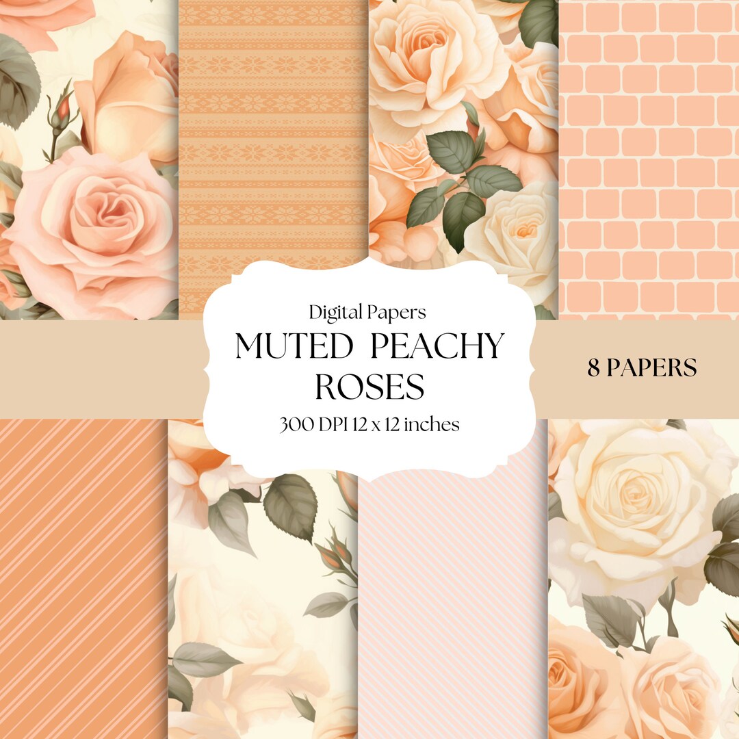Soft Peach Digital Papers, Peach Roses Digital Backgrounds, Seamless ...