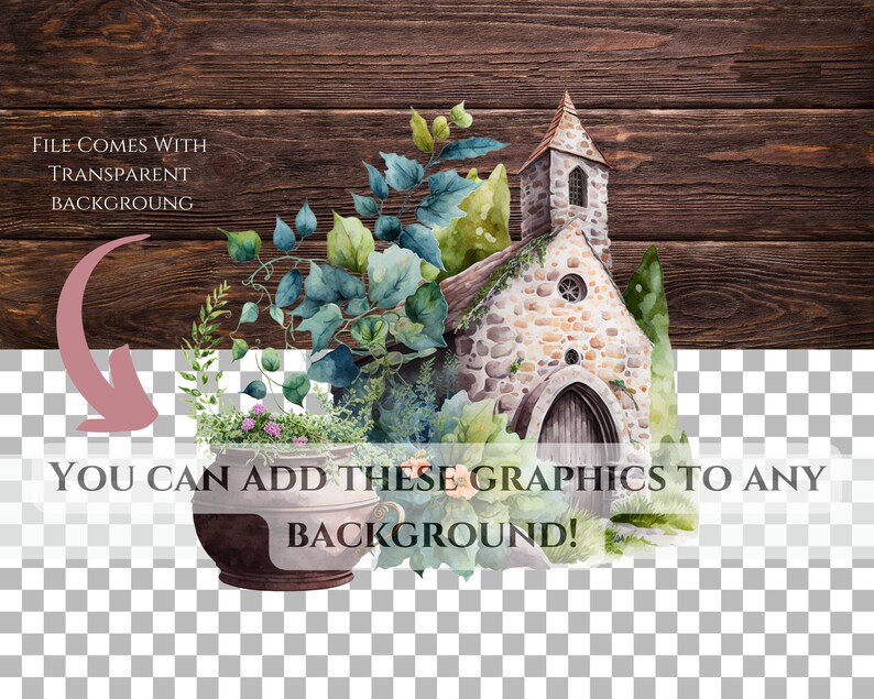 Watercolor Clipart, Cottagecore, Pngs, Church Clipart, Commercial Use ...