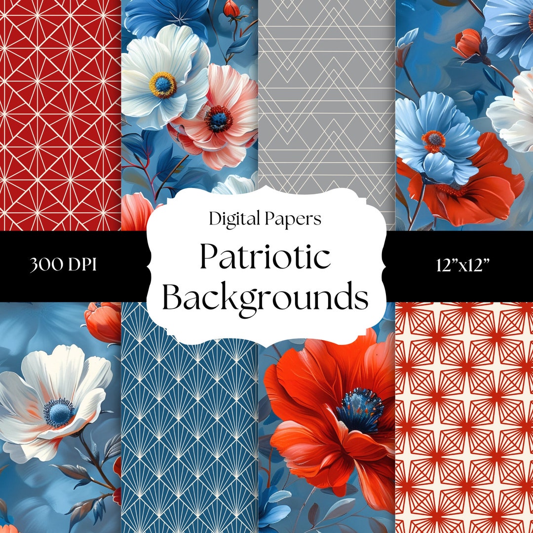 Patriotic Digital Papers, Seamless Backgrounds, 4th of July, Summer ...