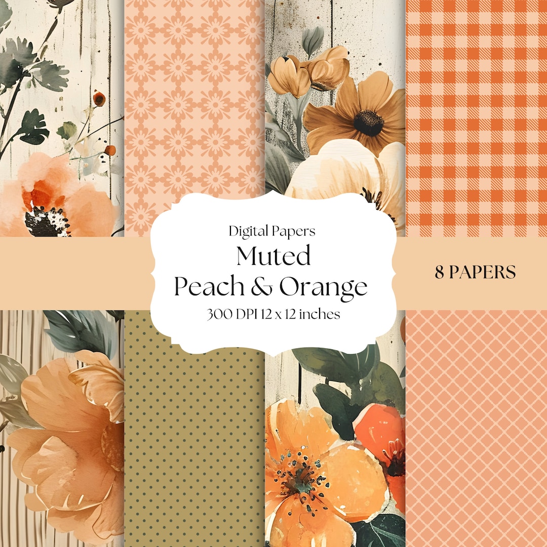 Muted Peach and Orange Digital Papers, Soft Color Digital Backgrounds ...