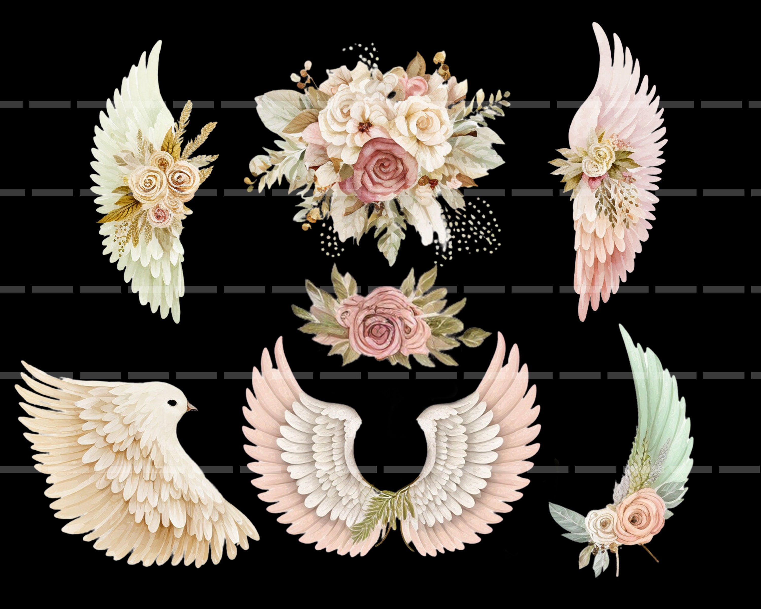 Angel Wings Clipart Shabby Chic Graphics Digital Planner - Etsy
