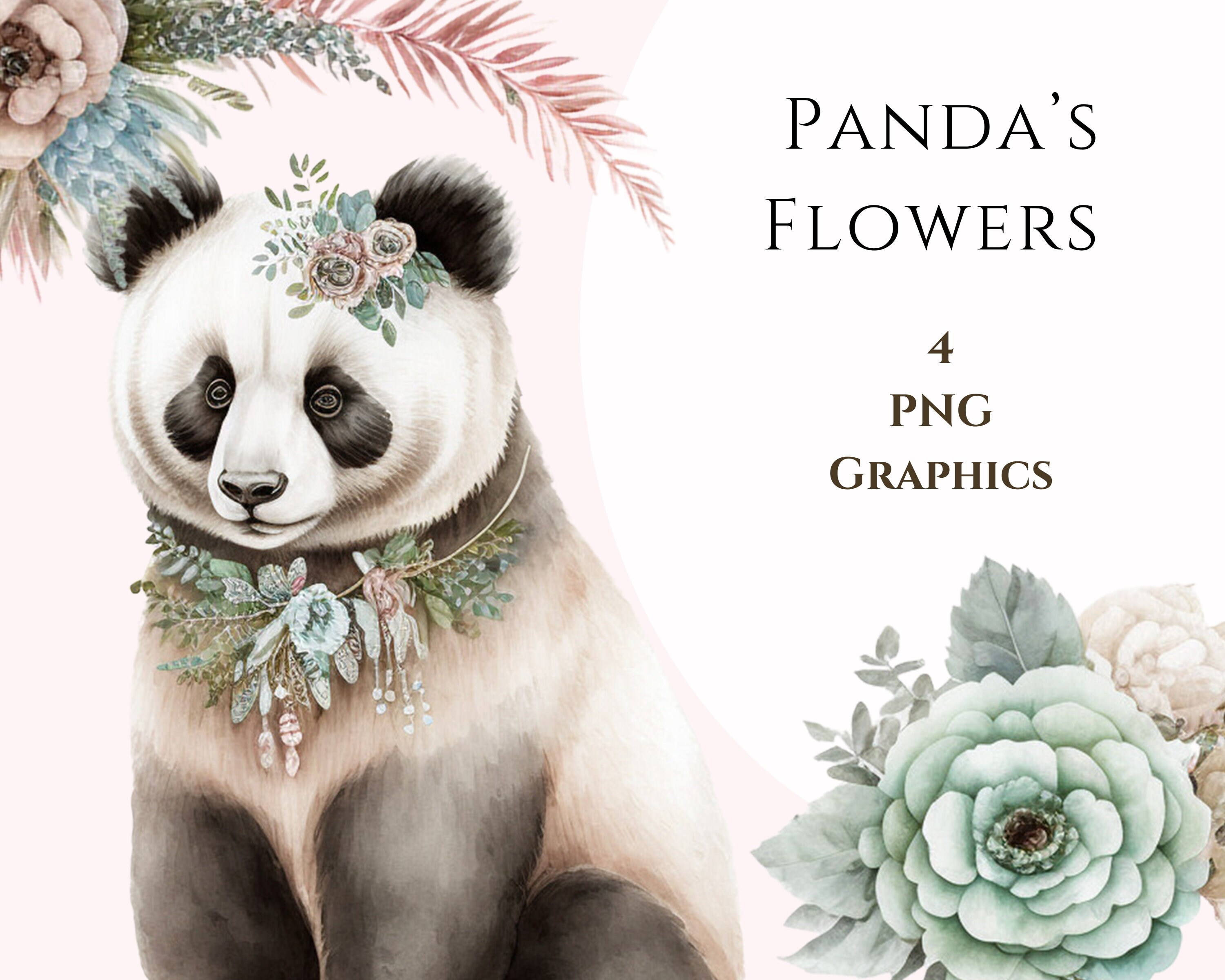 Watercolor Clipart Cute Panda Bear Pngs Animals Commercial - Etsy
