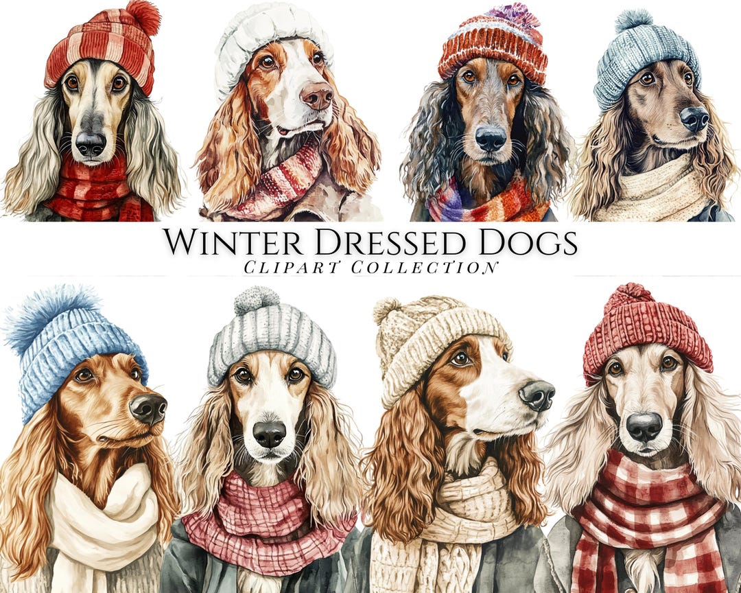 Watercolor Dog Clipart, Winter Dressed Dogs, Sublimation Pngs ...