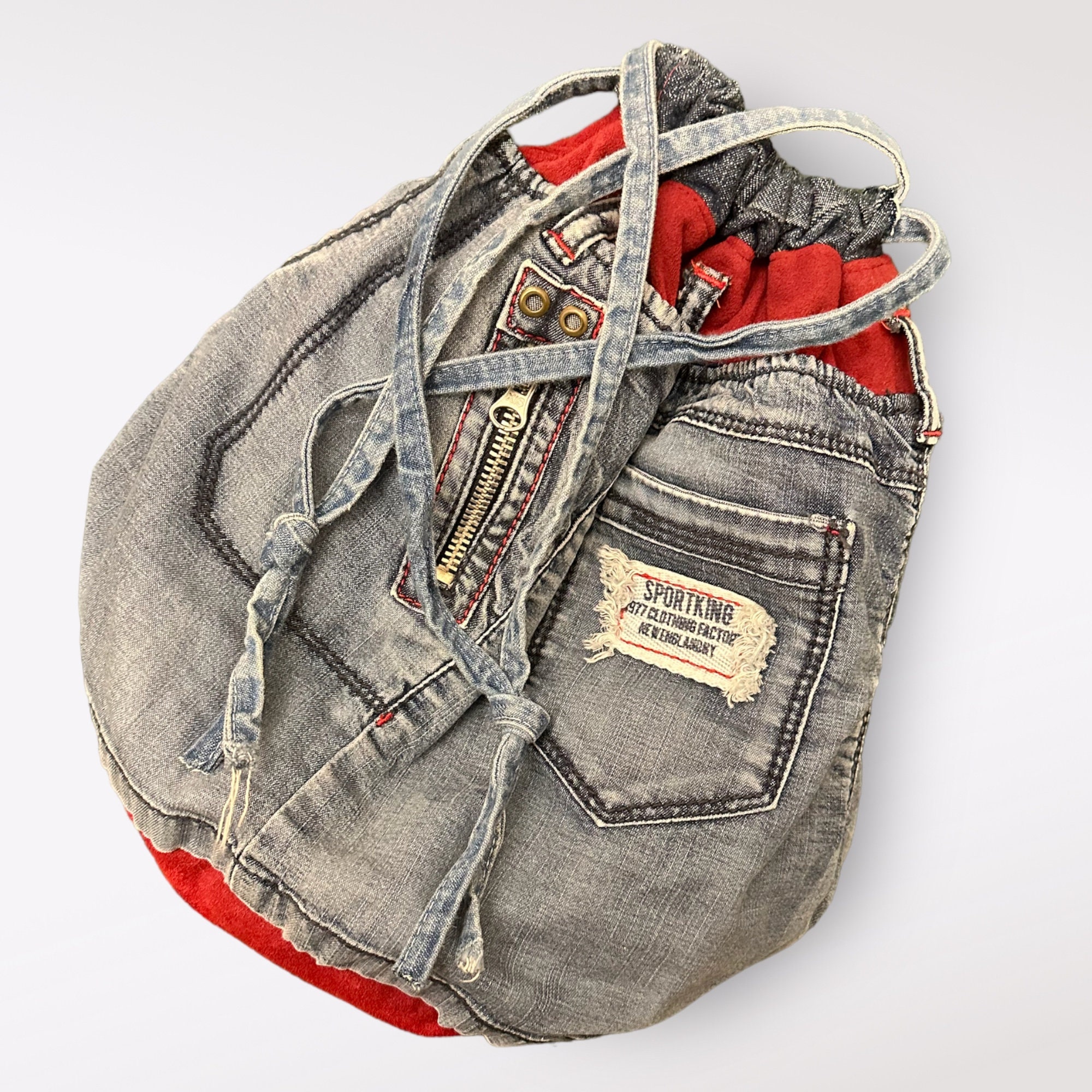 Handmade Upcycled Bucket Bag in Denim and Red - Etsy