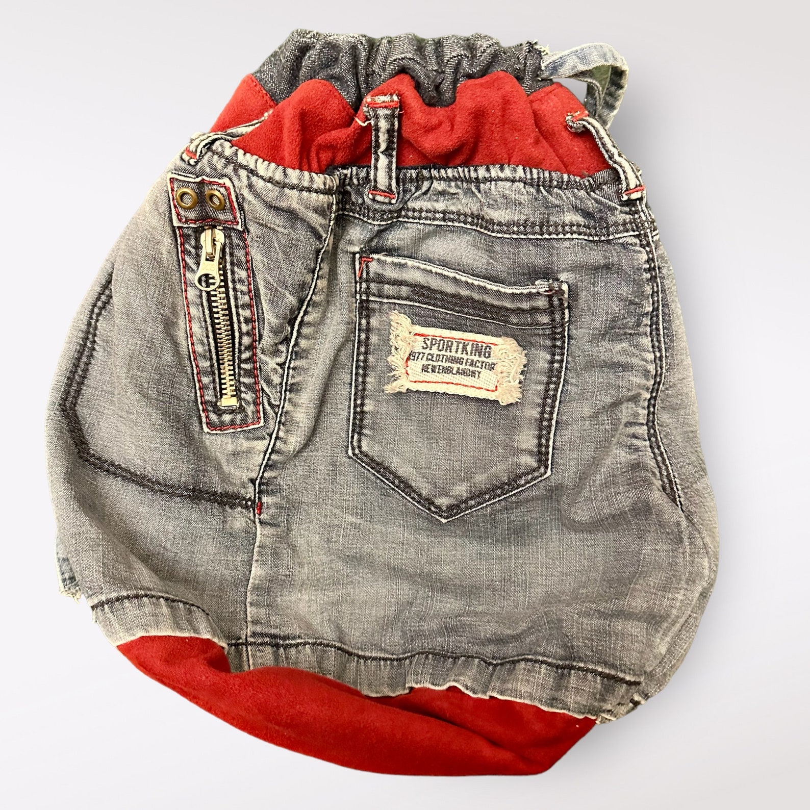 Handmade Upcycled Bucket Bag in Denim and Red - Etsy