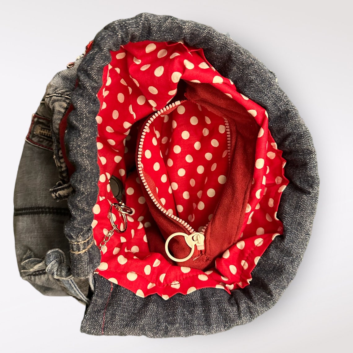 Handmade Upcycled Bucket Bag in Denim and Red - Etsy