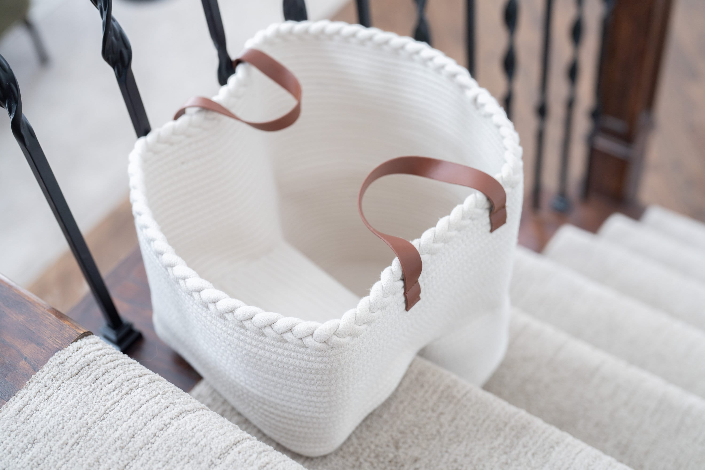 Handwoven Cotton Stair Basket: L-shaped Staircase Storage - Etsy