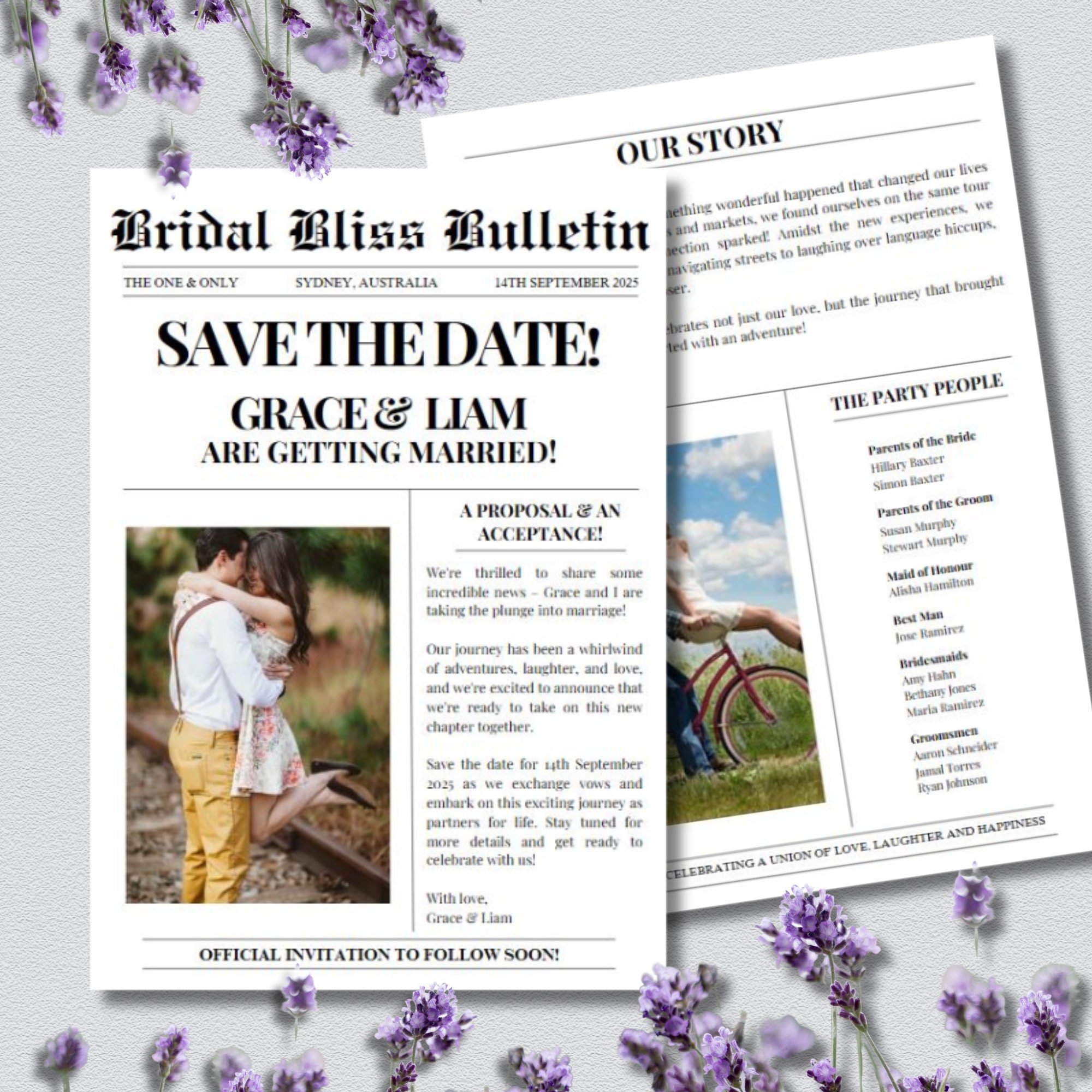 Customizable Wedding Newspaper Save the Date Canva Template | Design ...