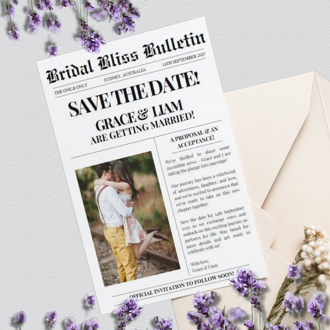 Customizable Wedding Newspaper Save the Date Canva Template | Design ...