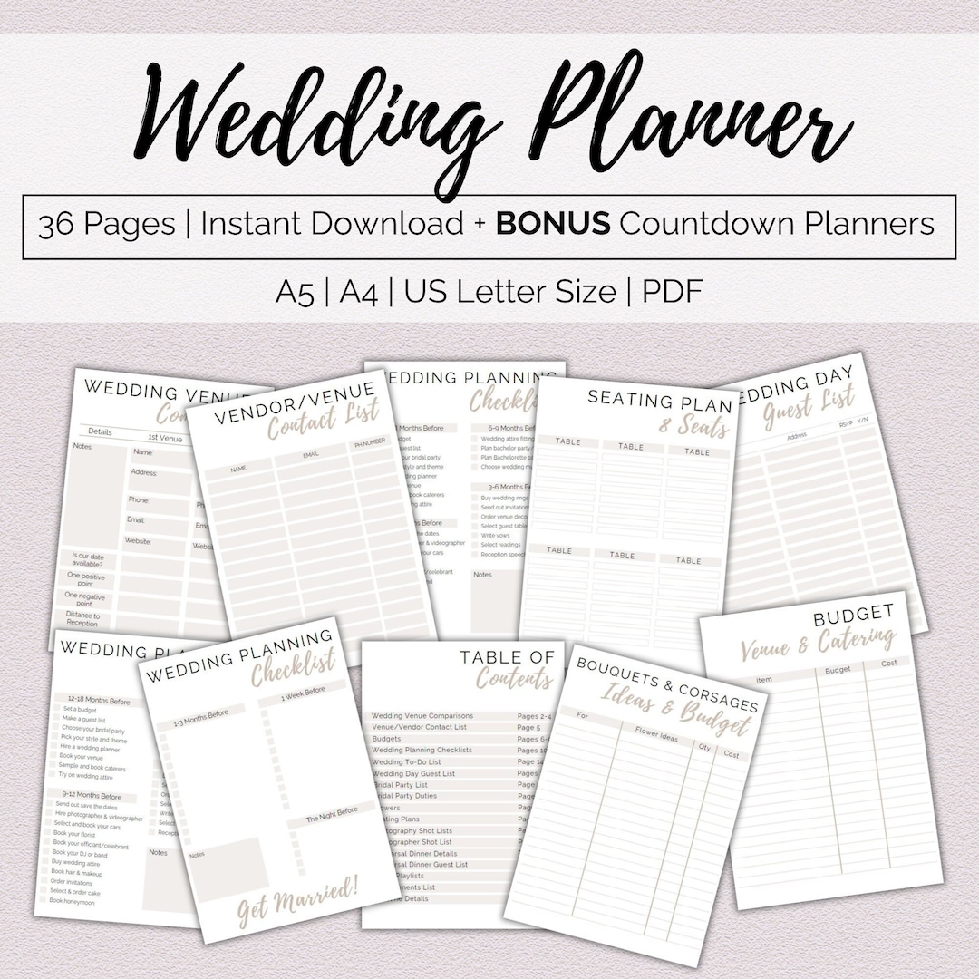 Printable Wedding Planner | PDF Wedding Planning Pages | Wedding Plan ...